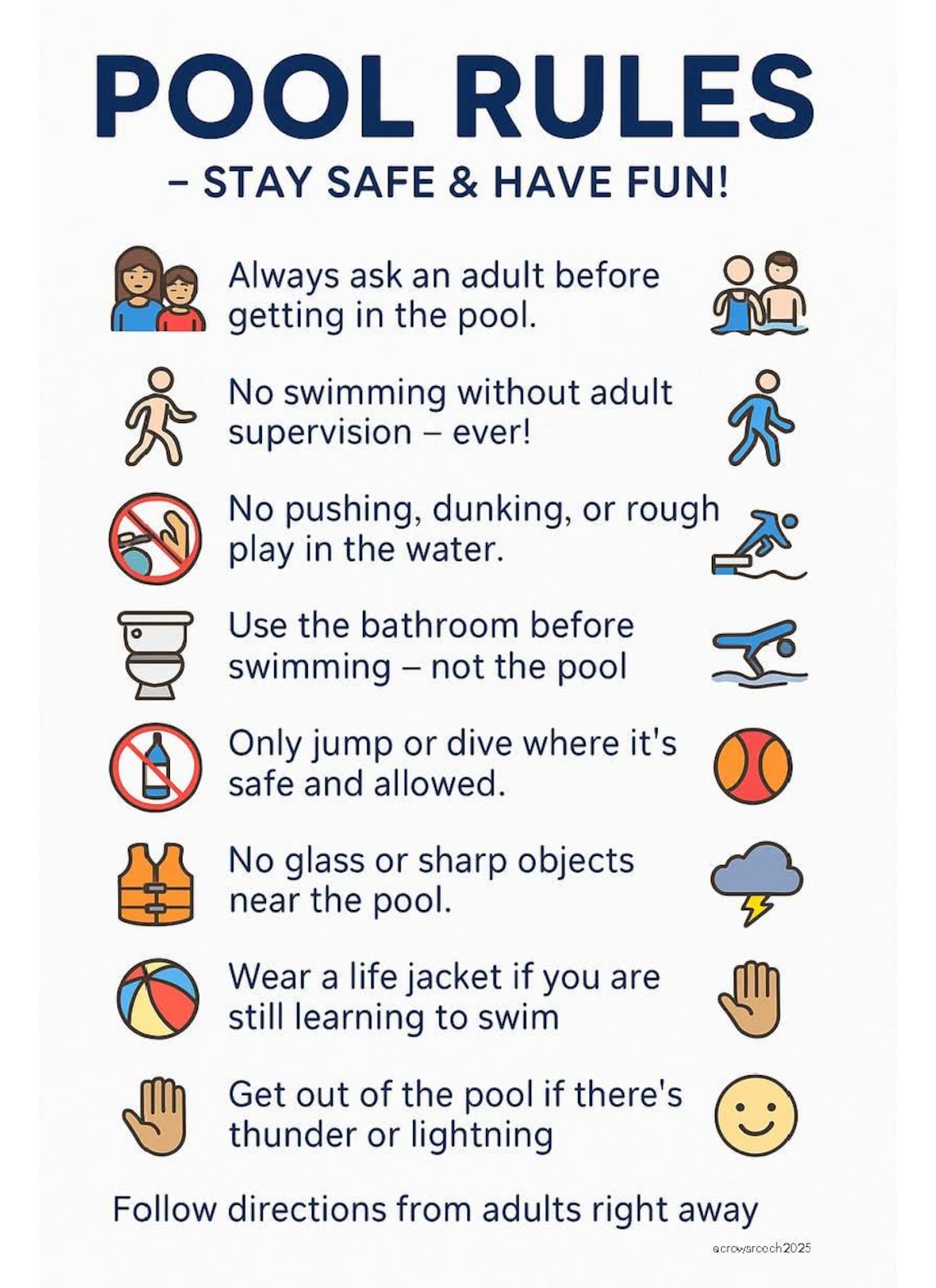 Pool Rules Safety Poster | Kids & Family Swimming Flyer (digital ...