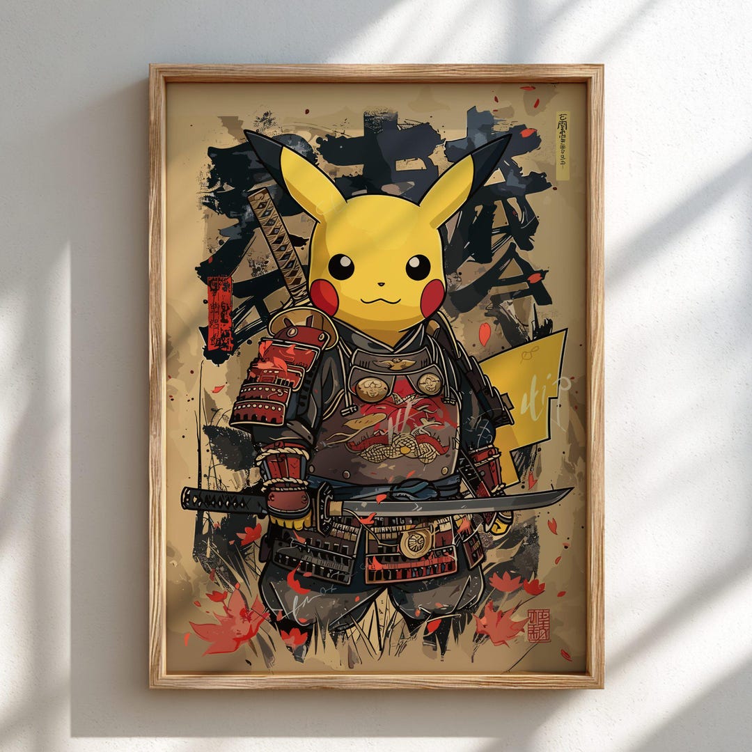 Pikachu Pokémon Art Print | Samurai Style Wall Art | Lightning Mouse ...