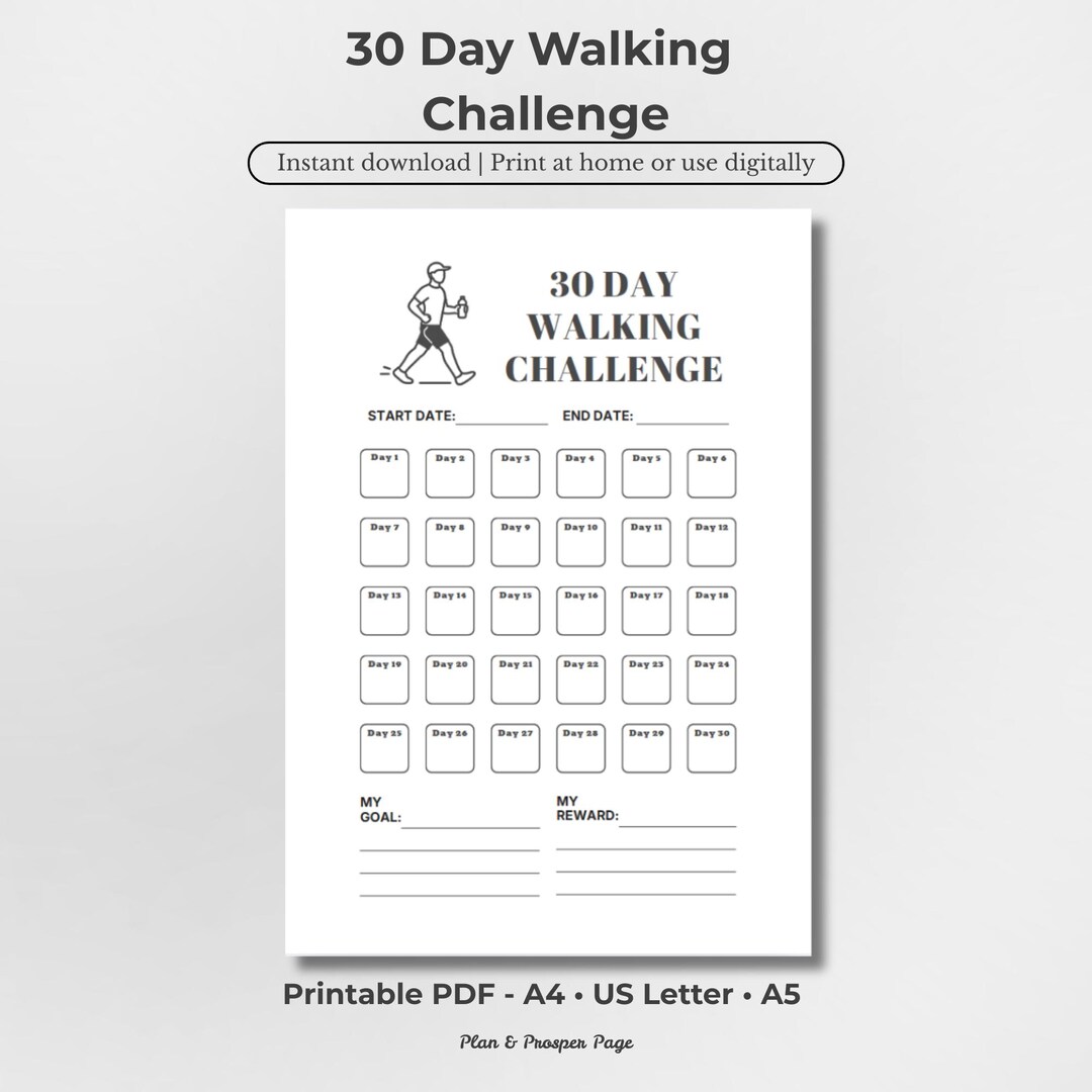 30 Day Walking Challenge Printable | Step Tracker | Fitness Habit ...