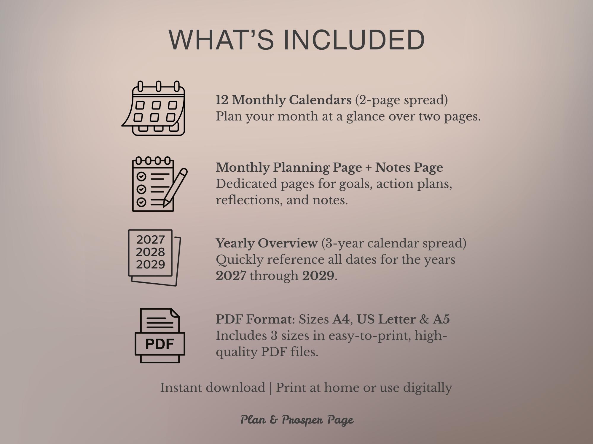 2027 Planner Printable | Monthly Planner PDF, Sunday Start | Minimal ...