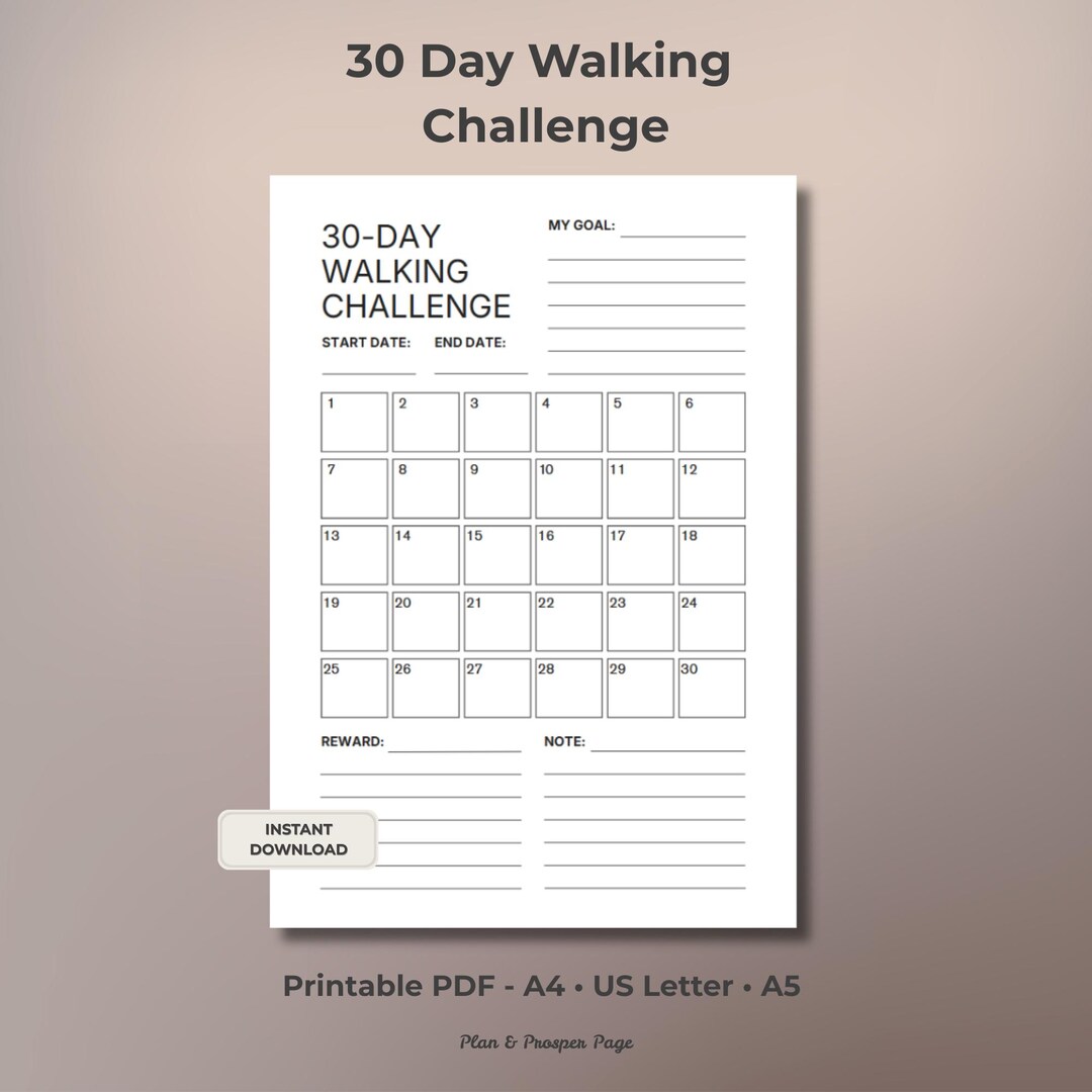 30 Day Walking Challenge Printable | Walking Tracker PDF | Step Log ...