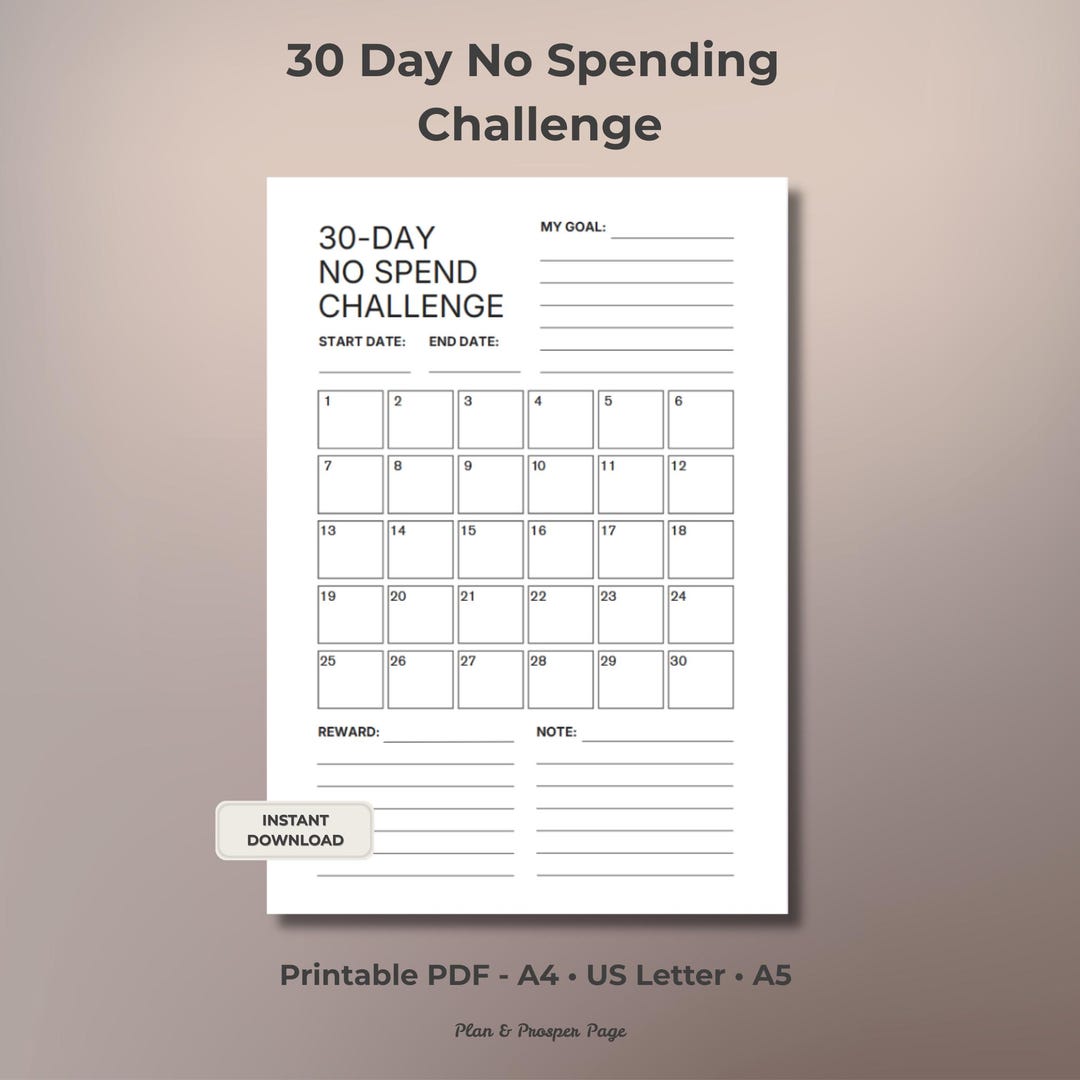 30 Day No Spend Challenge Printable – Minimalist Budget Tracker (A4/US ...