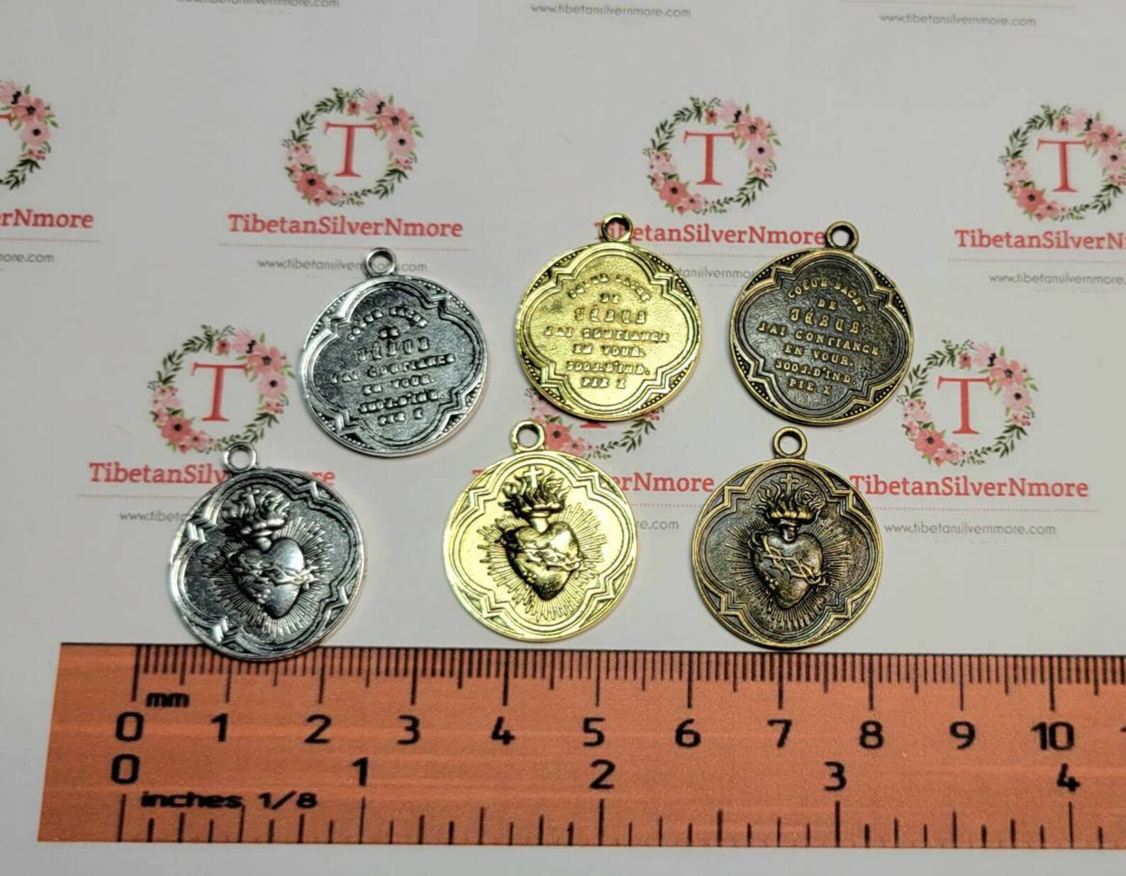 6 Pcs per Pack 21mm Sacred Heart Coin Charm Antique Silver - Etsy