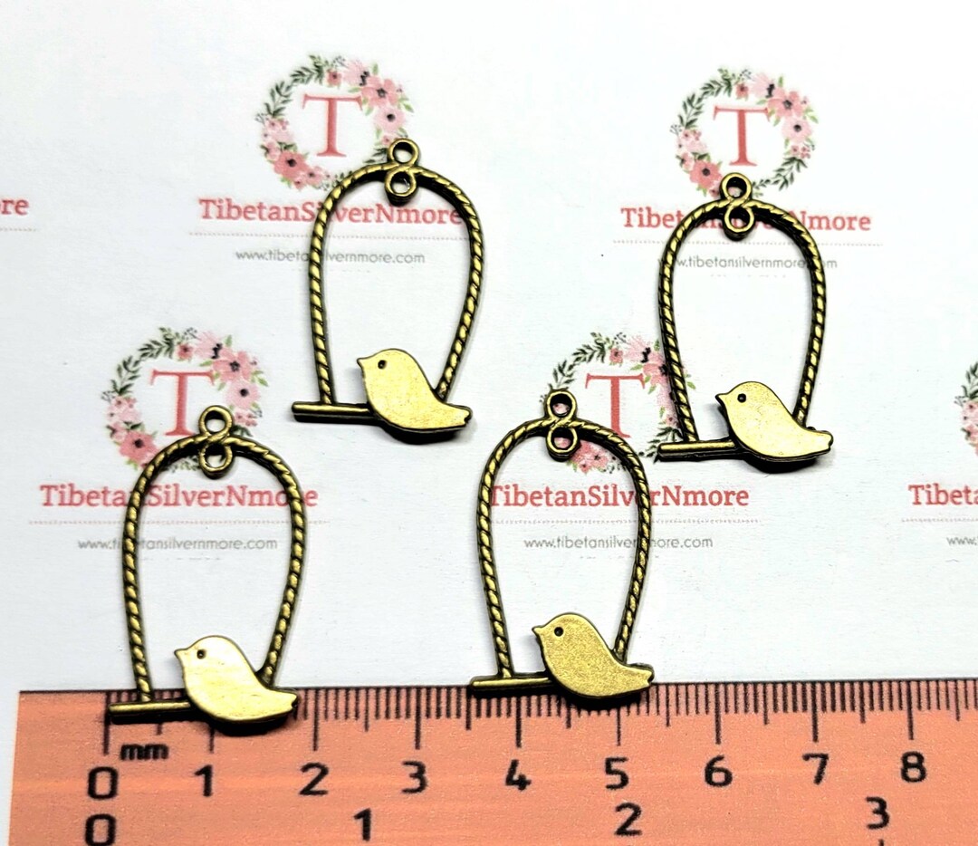 10 Pcs per Pack 30x20mm Bird in Ring Cage Charm Antique Bronze Finish ...
