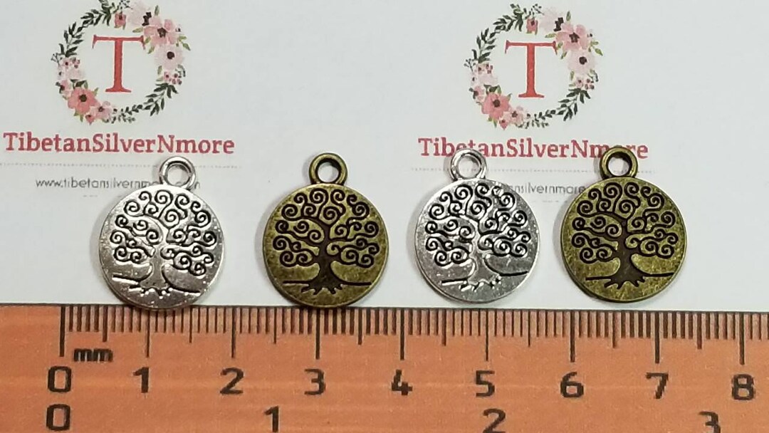 12 Pcs per Pack 15mm Curly Tree of Life Coin Charms Antique Silver ...