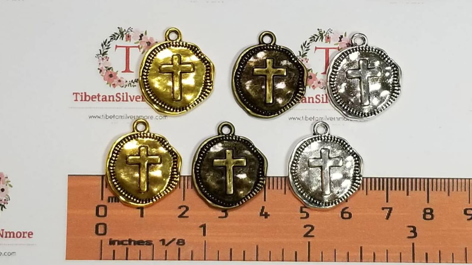 10 Pcs per Pack 20x17mm One Side Hammered Cross Coin Charm in | Etsy