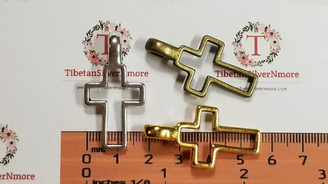 6 Pcs per Pack 30x14mm Cross Cut Out Pendant Gold, Bronze or Silver ...