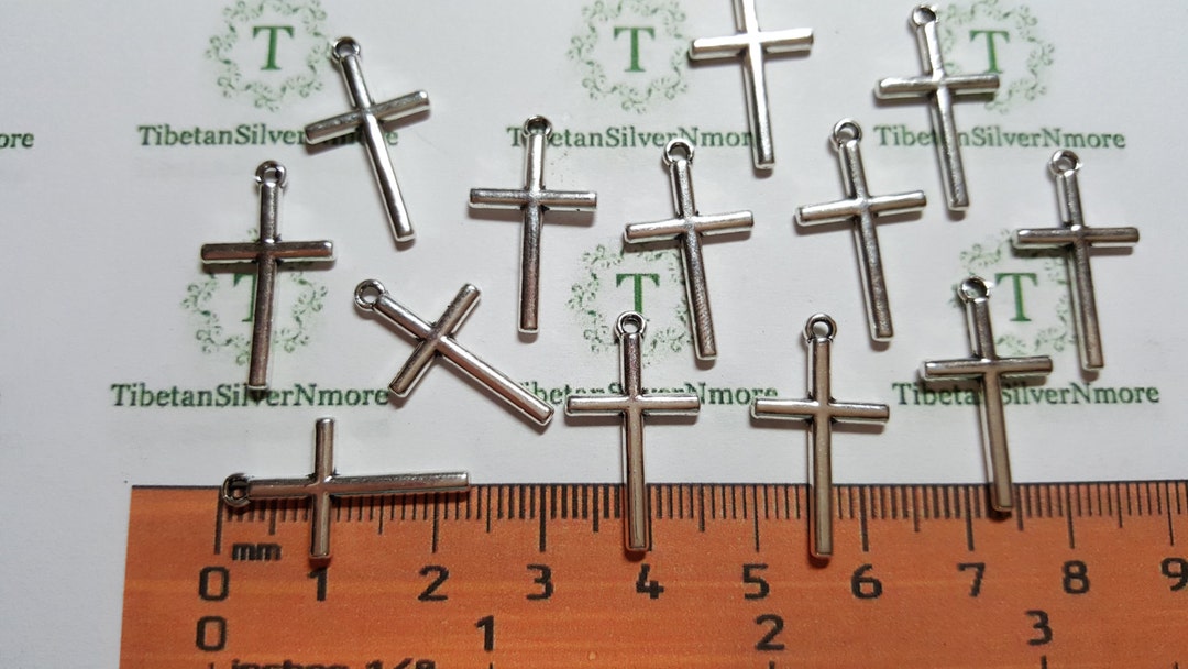 30 Pcs per Pack 18x10mm 1.5mm Small Plain Stick Cross Charm in Silver ...