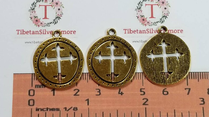 6 Pcs per Pack 24mm 1.5mm Thickness Cutout Cross Coin Antique Silver or ...