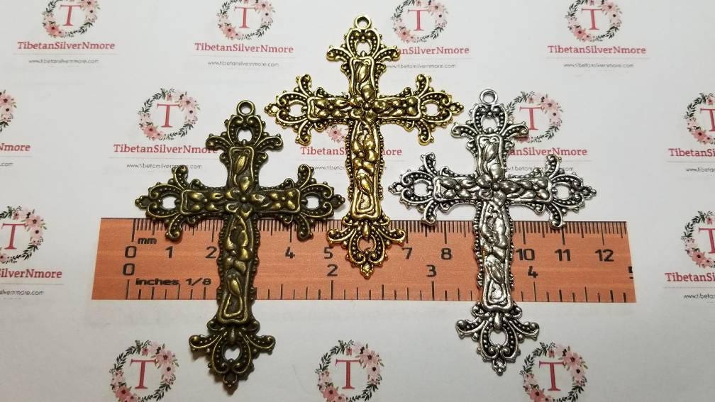 3 Pcs per Pack 70x51mm Filigree Cross Pendant in Antique | Etsy