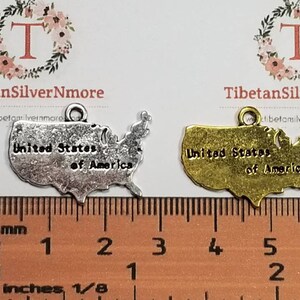 6 Pieces per Pack 26x19mm USA Map Charm Antique Silver or Gold Finish ...