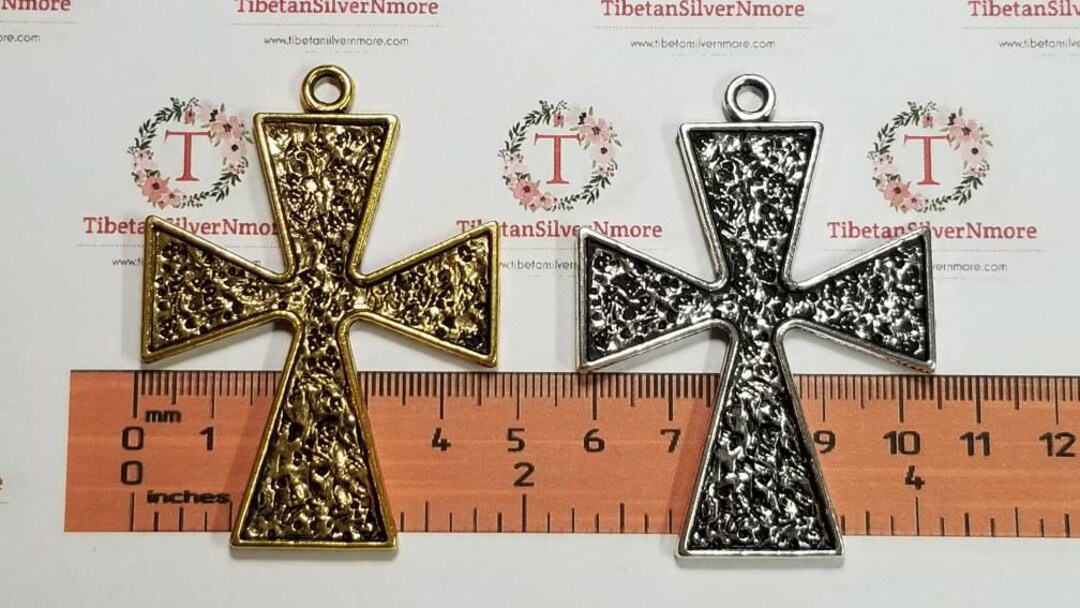 3 Pcs per Pack 60x50mm Textured Cross Pendant Antique Silver or Gold ...