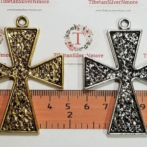 3 Pcs per Pack 60x50mm Textured Cross Pendant Antique Silver or Gold ...