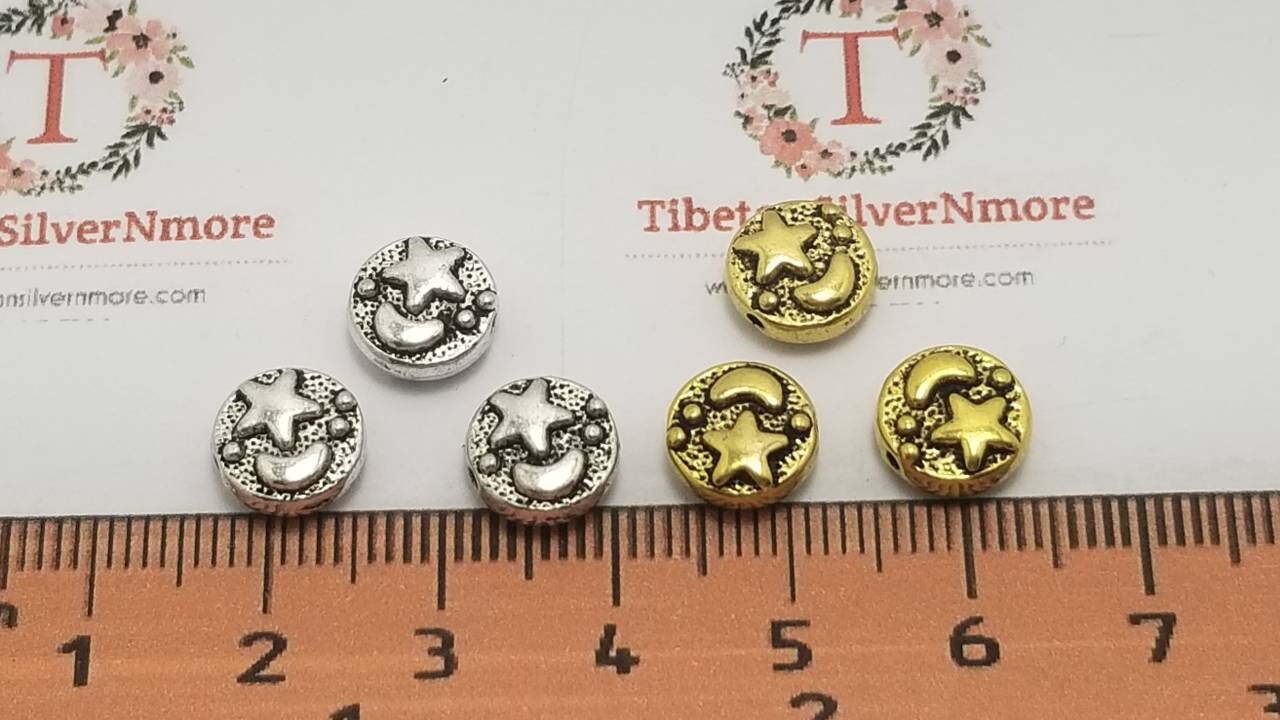 16 Pcs per Pack of 10mm Reversible Crescent Moon and Star Coin Bead in ...