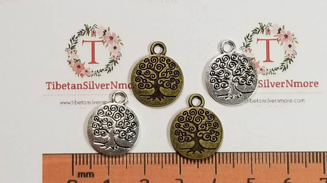 12 Pcs per Pack 15mm Curly Tree of Life Coin Charms Antique Silver ...