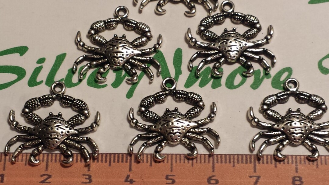 12 Pcs per Pack 23mm Crab Charms Antique Silver Finish Lead Free Pewter ...