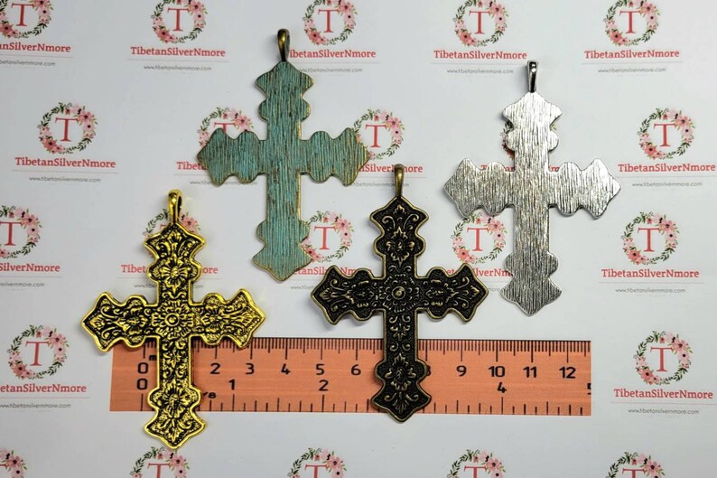 3 Pcs per Pack 73x50mm Large Fancy Solid Cross Pendant Color to Choose ...