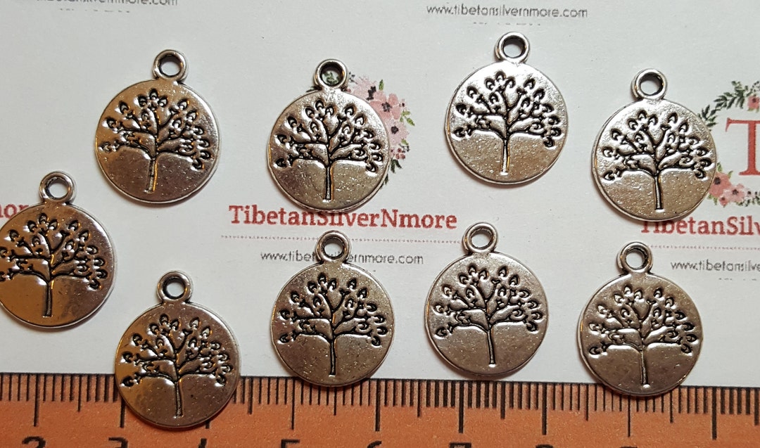 16 Pcs per Pack 15mm Tree of Life Coin Charms Antique Silver Lead Free ...