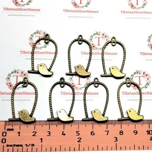 10 Pcs per Pack 30x20mm Bird in Ring Cage Charm Antique Bronze Finish ...