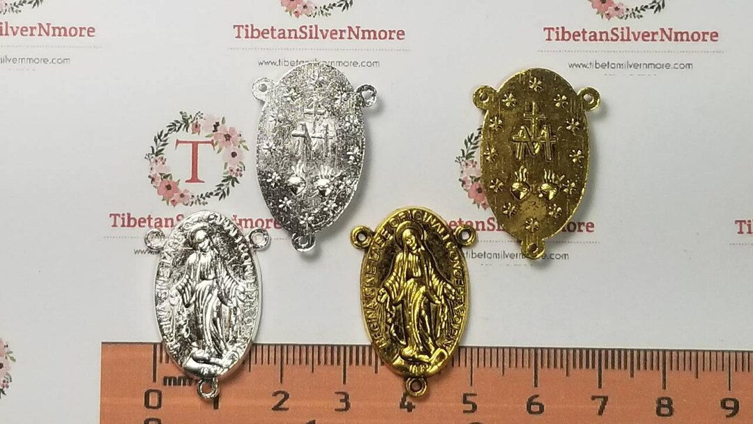 5 Pcs per Pack 30x20mm Miraculous Rosary Center Silver Tone or Antique ...