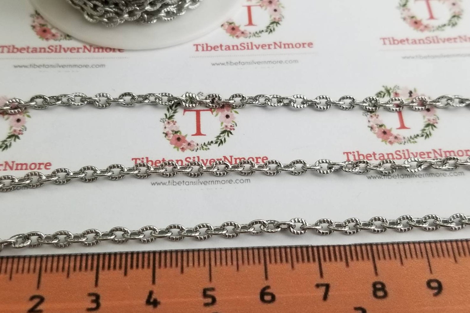 2 Ft. per Pack 5x4mm Silver Stainless Steel Corrugated Cable Oval Chain ...