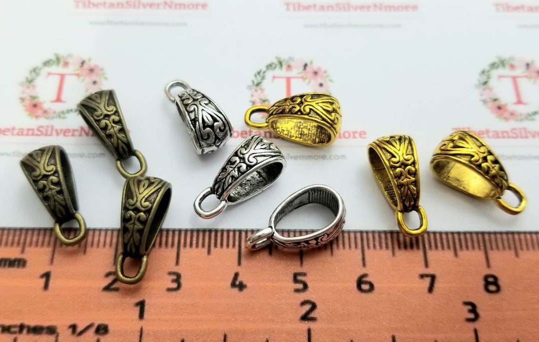 20 Pcs per Pack 14x7mm Stamped Fancy Bail in Antique Silver, Gold or ...