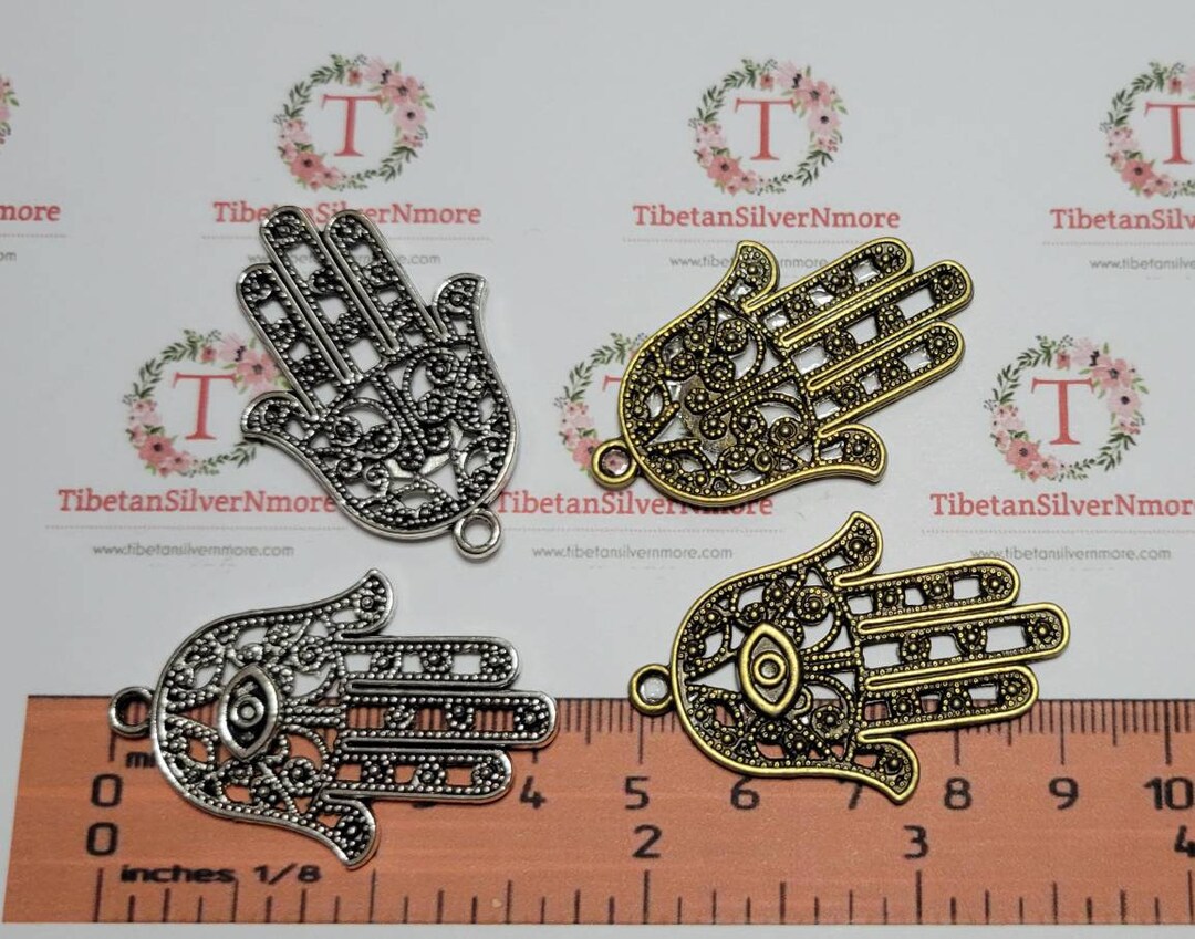6 Pcs per Pack of 40x26mm Large Filigree Hand of Fatima or Hamsa Charm ...