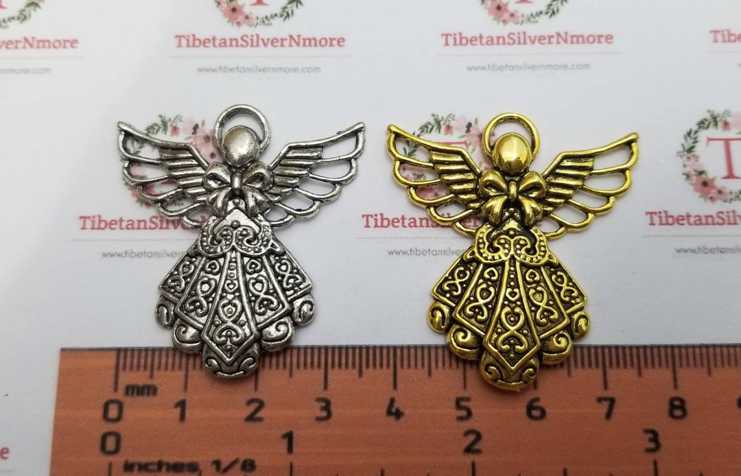 4 Pcs per Pack 40mm Angel Filigree Pendant Antique Silver Finish Lead ...