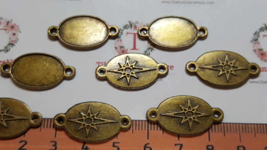 16 Pcs per Pack 25x13mm Oval Compass Rose Link Filler Antique Bronze ...