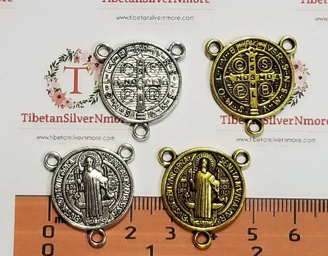 6 Pcs per Pack 24mm San Benito Coin Rosary Center Antique Silver or ...