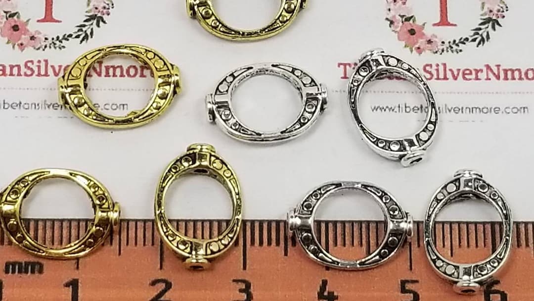32 Pcs per Pack Reversible Oval Bali 15x11mm Style Bead Frame Antique ...