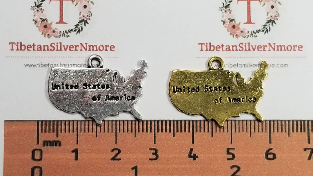 6 Pieces per Pack 26x19mm USA Map Charm Antique Silver or Gold Finish ...