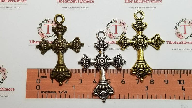 4 Pcs per Pack 52x35mm Fancy Cross Pendant Antique Silver | Etsy
