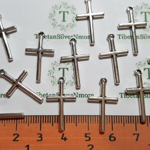 30 Pcs per Pack 18x10mm 1.5mm Small Plain Stick Cross Charm in Silver ...