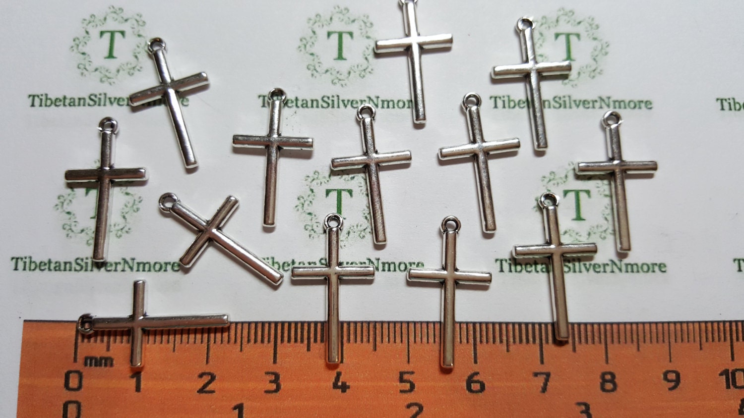 30 Pcs per Pack 18x10mm 1.5mm Small Plain Stick Cross Charm in Silver ...