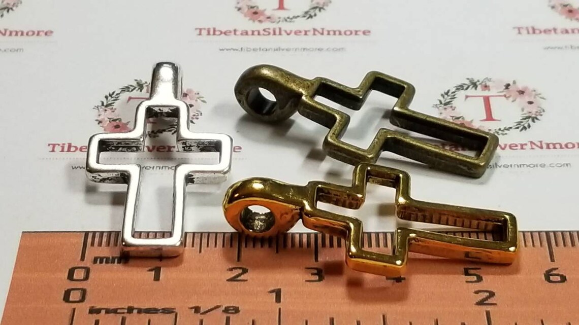 6 Pcs per Pack 30x14mm Cross Cut Out Pendant Gold, Bronze or Silver ...