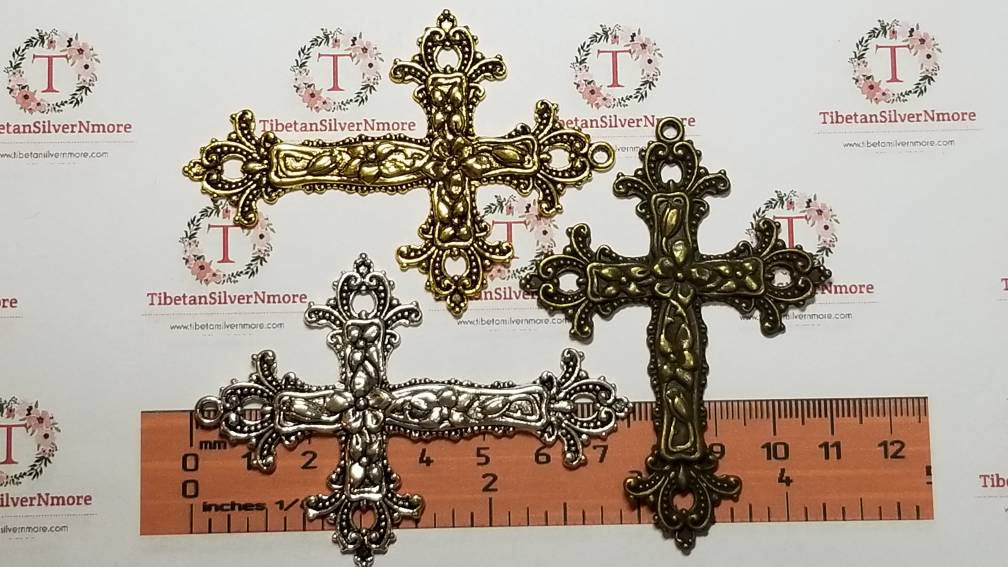 3 Pcs per Pack 70x51mm Filigree Cross Pendant in Antique | Etsy