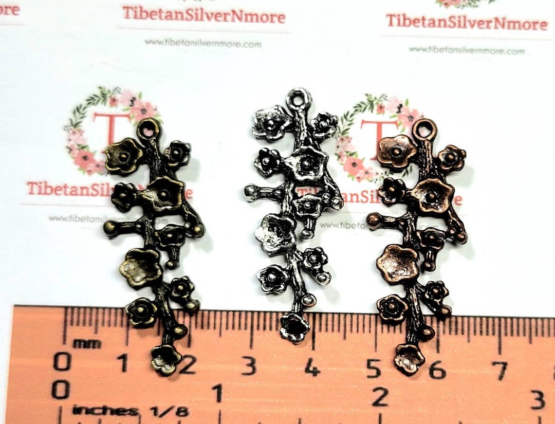 8 Pcs per Pack 42x18mm Drop Vine Flower Charm in Antique Silver, Copper ...