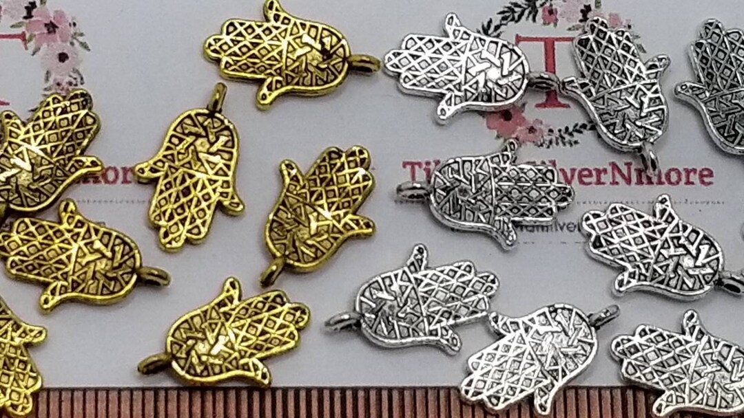 30 Pcs per Pack 14x6mm Hamza Hand of Fatima Charm in Antique Silver or ...