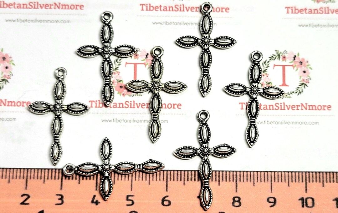 12 Pcs per Pack 28x18mm Small Rice Cross Charms Antique Silver Lead ...