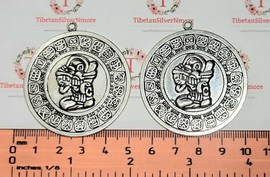 2 Pcs per Pack 48mm Mayan Glyph Large Charm Antique Silver Finish Lead ...