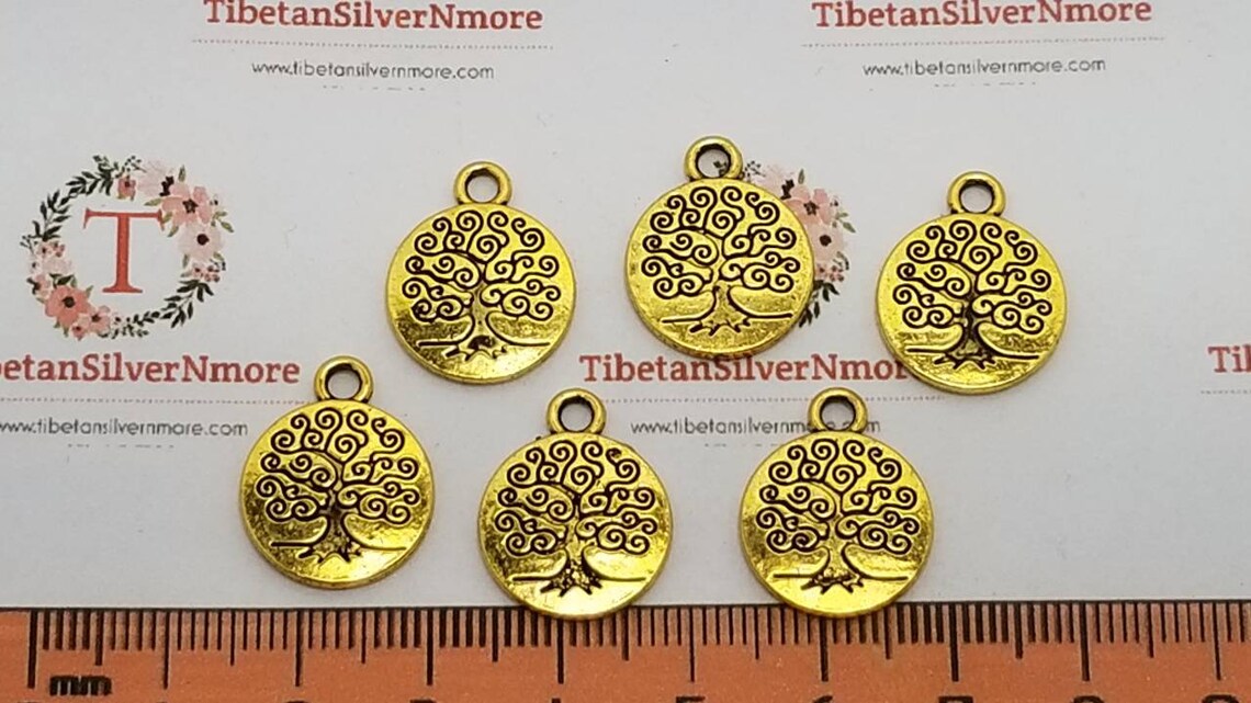 12 Pcs per Pack 15mm Curly Tree of Life Coin Charms Antique Silver ...