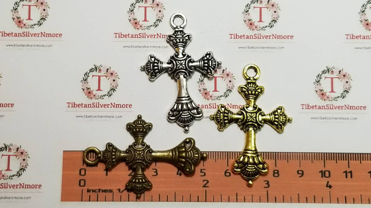 4 Pcs per Pack 52x35mm Fancy Cross Pendant Antique Silver - Etsy