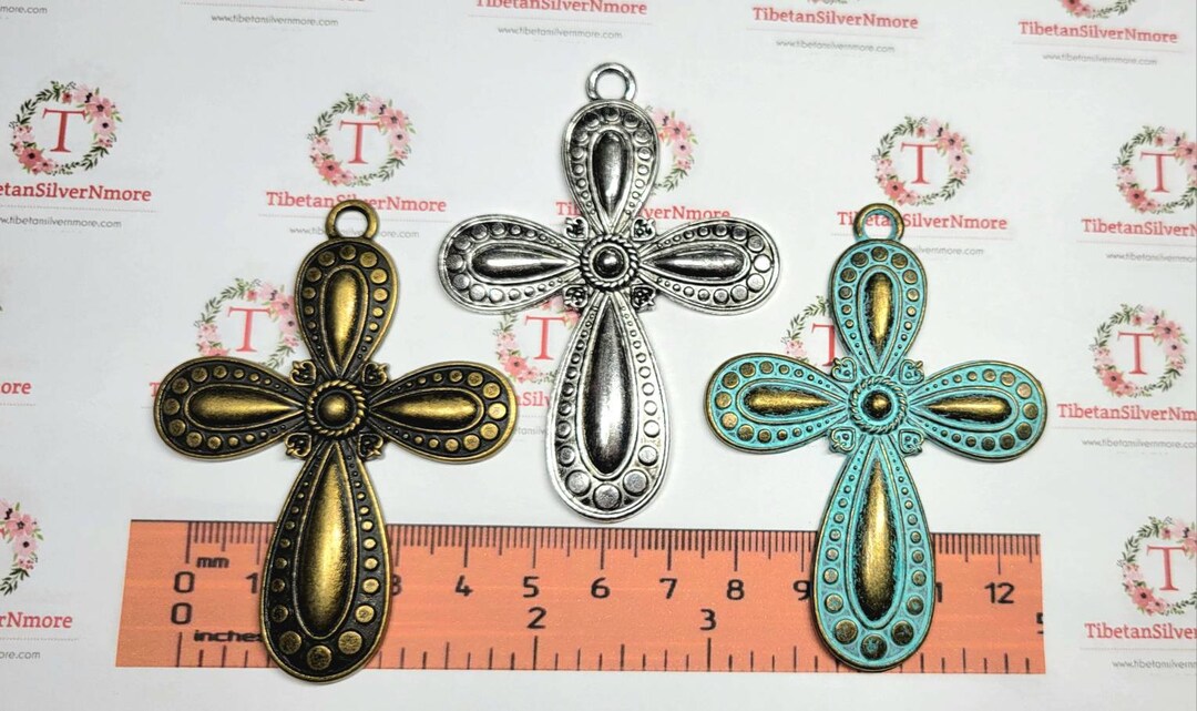 3 Pcs per Pack 73x53mm Large Cross Pendant Antique Silver, Bronze or ...