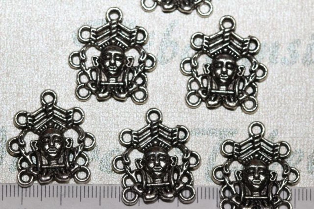 10 Pcs per Pack of 20mm Mayan Glyph Face Connector Antique Silver ...