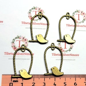 10 Pcs per Pack 30x20mm Bird in Ring Cage Charm Antique Bronze Finish ...