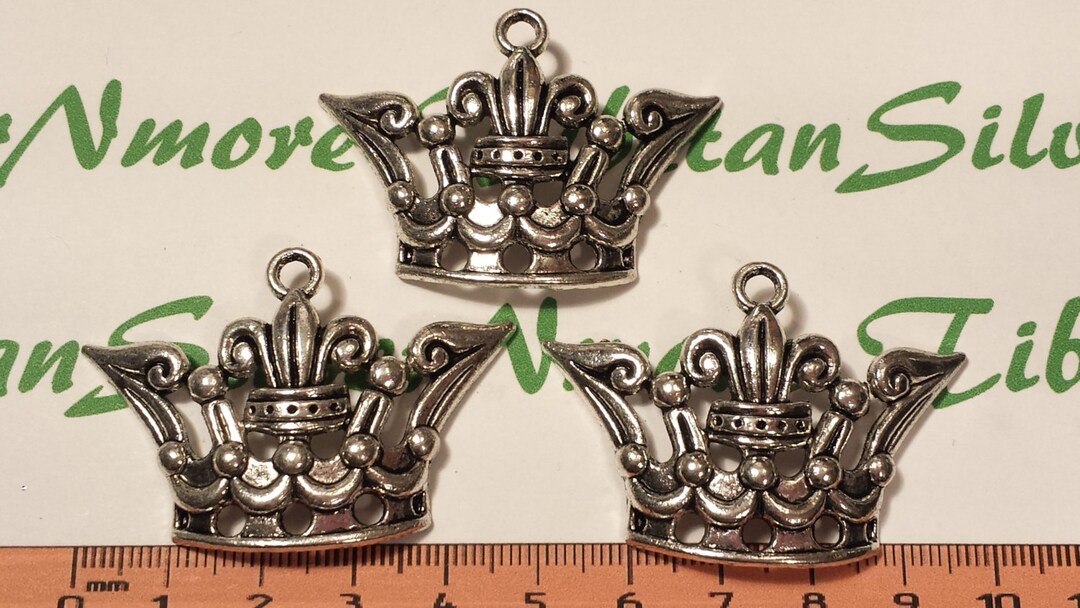 3 Pcs per Pack 49x25mm 3D Crown Link Antique Silver Lead Free Pewter ...