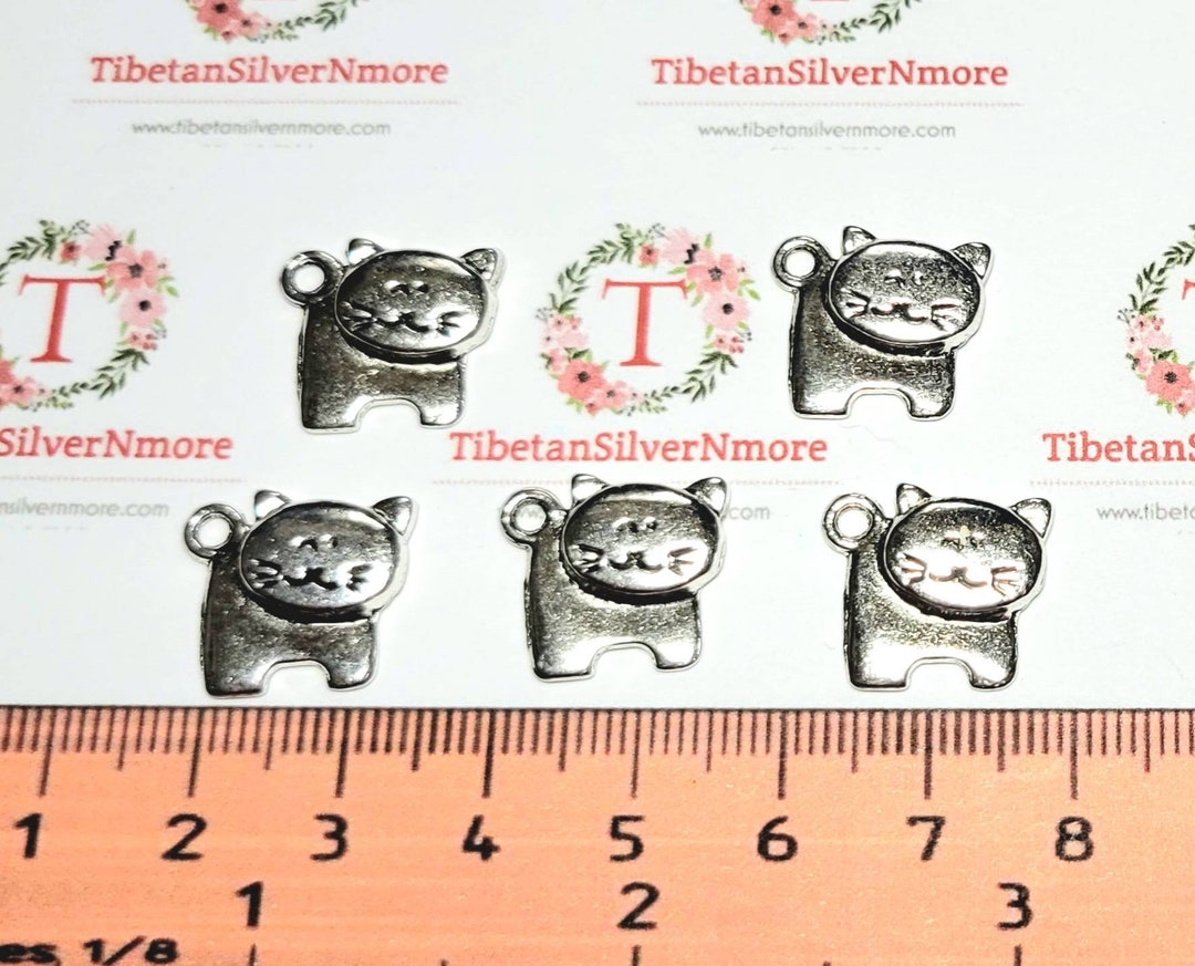 10 Pcs per Pack 16x14mm One Side Full Figure Cat Charm Antique Silver ...