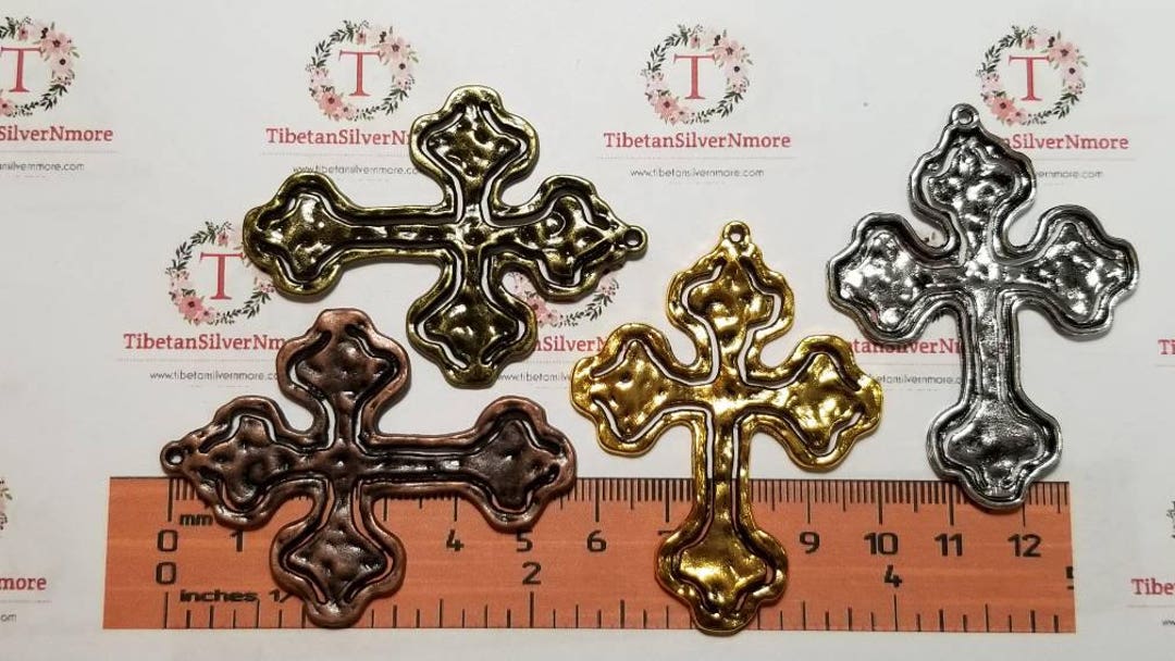 4 Pcs per Pack 69x50mm Cut Line Hammered Cross Cross Pendant in Color ...