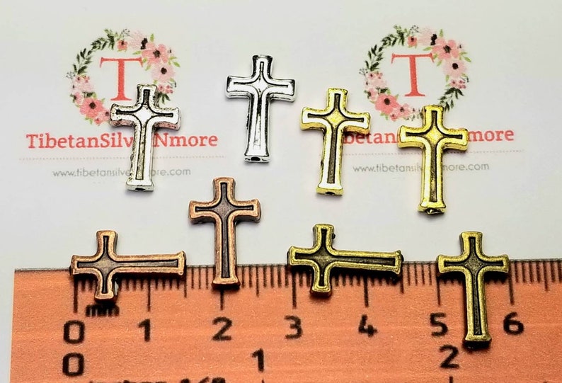 24 Pcs per Pack 16x8mm Reversible Cross Bead in Antique Silver, Copper ...